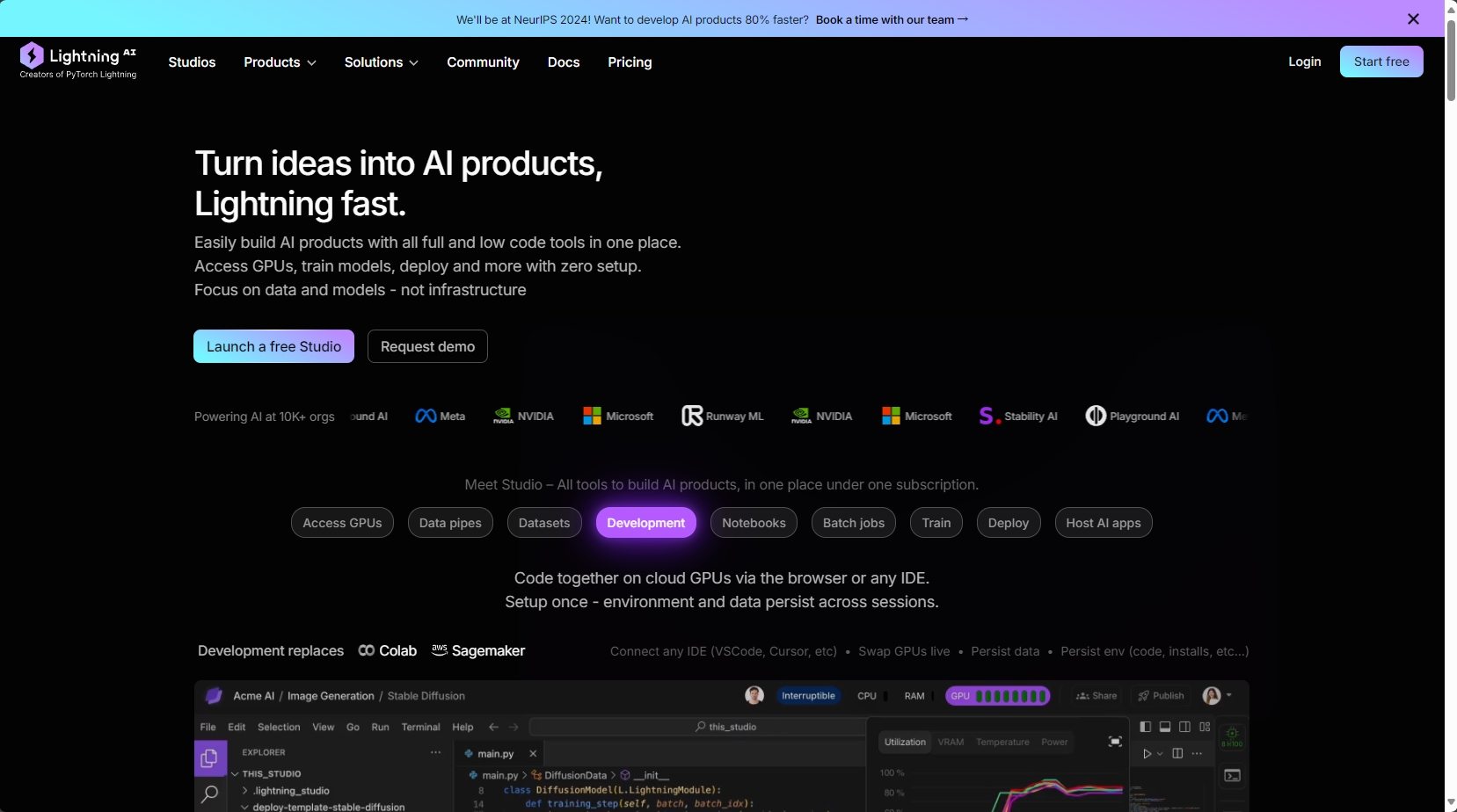 Lightning Ai官网lightning Ai是快速训练、部署和开发人工智能产品的深度学习框架 领航agi工具集